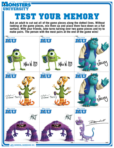 Monsters University Printable Memory Game - Mama Likes This