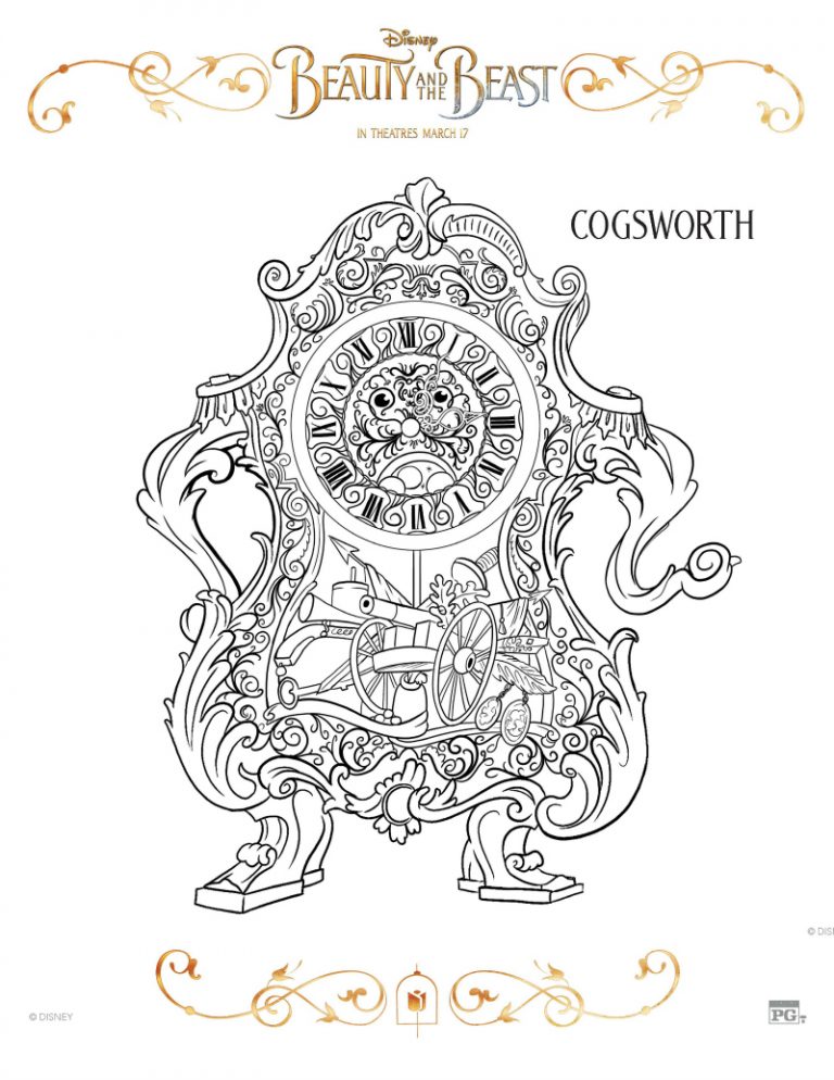 Disney Beauty And The Beast Cogsworth Coloring Page - Mama Likes This