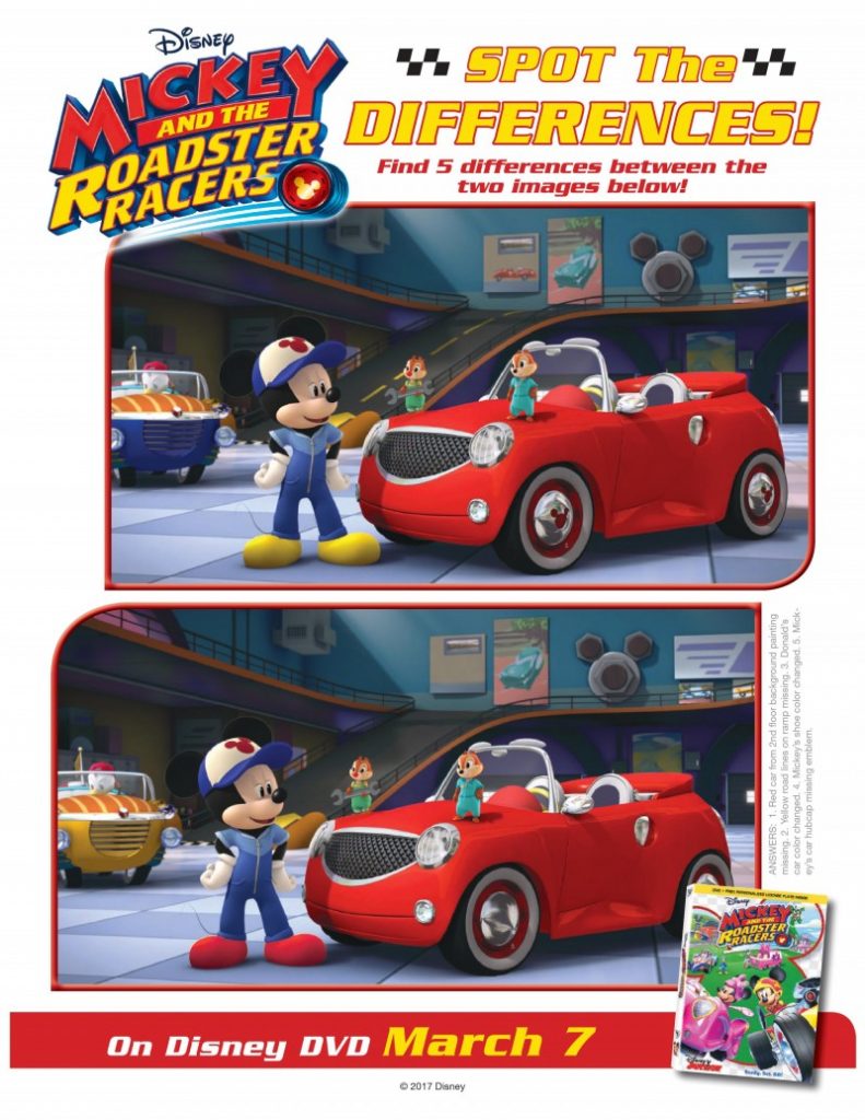 Disney Mickey and The Roadster Racers Spot The Difference Activity Page ...
