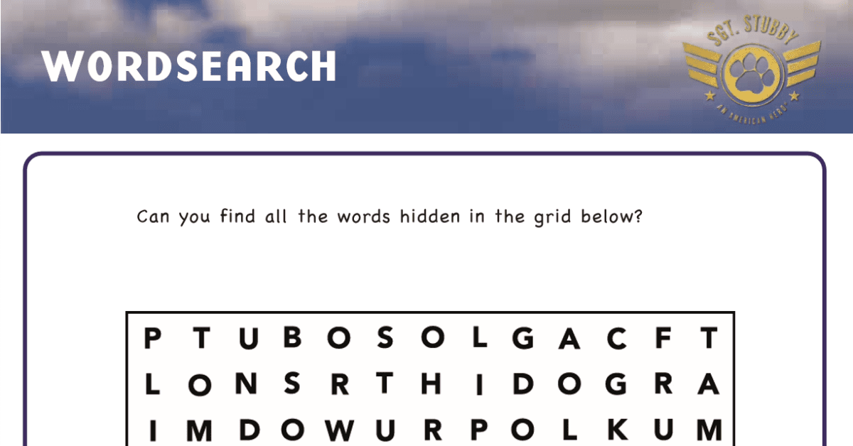 Sgt Stubby Word Search from the Hit Movie - Mama Likes This