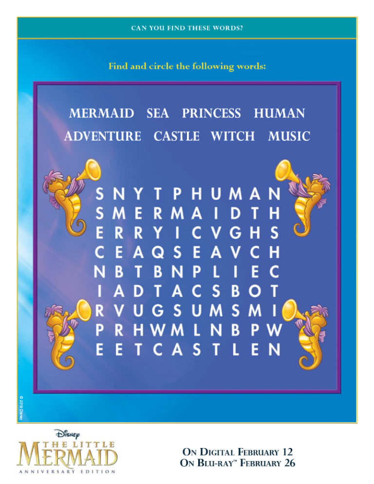 Little Mermaid Word Search - Free Disney Activity Page - Mama Likes This