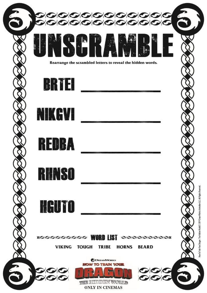 Dragon Word Scramble Printable from HTTYD3 - Mama Likes This