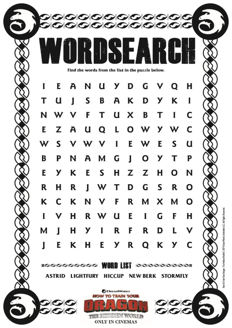 How To Train Your Dragon 3 Dragon Word Search - Mama Likes This
