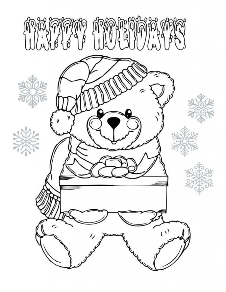 Christmas Bear Coloring Page for The Holidays - Mama Likes This
