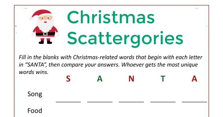 Santa's Christmas Scattergories Printable Party Game - Mama Likes This