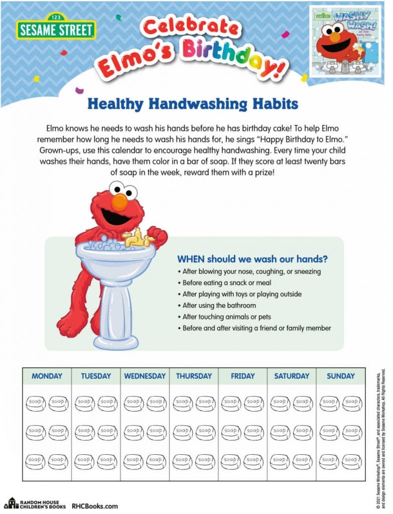 Free Printable Elmo Hand Washing Chart for Kids - Mama Likes This
