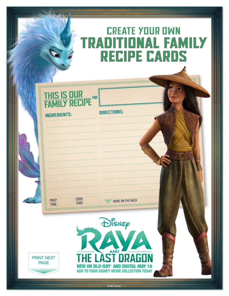 Free Printable Raya Recipe Cards from Disney - Mama Likes This