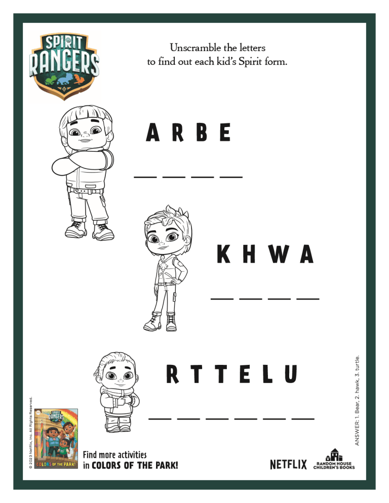 Free Printable Spirit Rangers Word Scramble - Mama Likes This