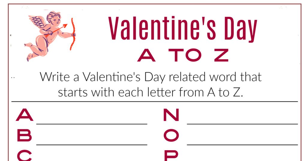 Free A to Z Valentine Word Activity Page - Mama Likes This