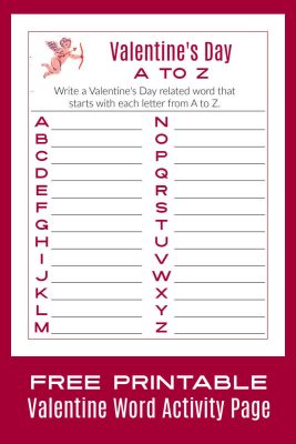 Free Printable A to Z Valentine Word Activity Page 💕📝 - Mama Likes This