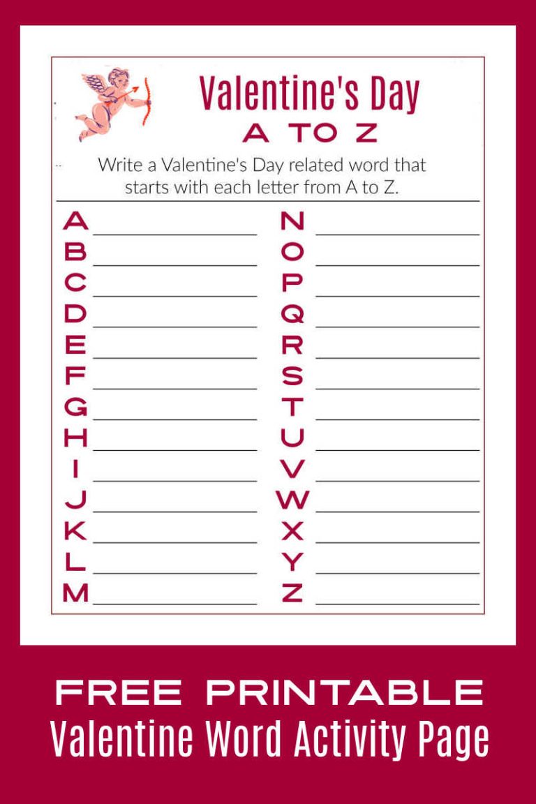 Free Printable A to Z Valentine Word Activity Page 💕📝 - Mama Likes This