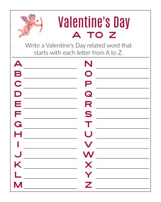 Free Printable A to Z Valentine Word Activity Page 💕📝 - Mama Likes This