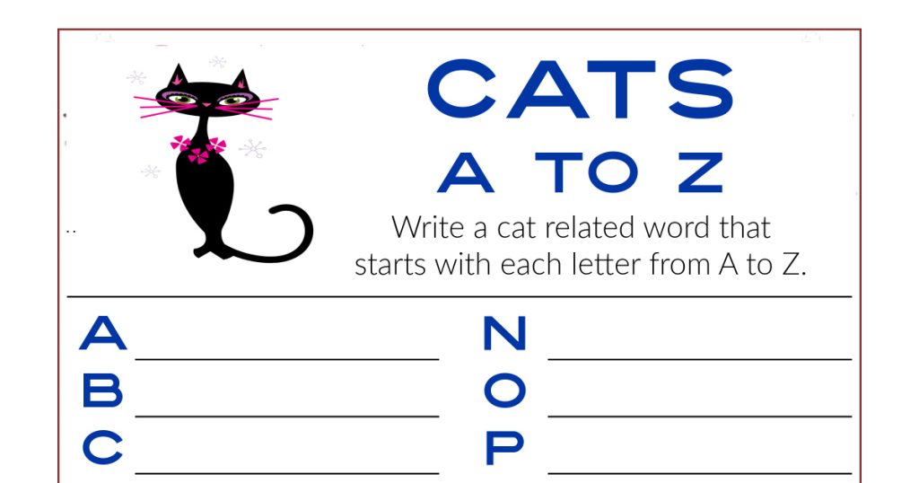 Free Printable A to Z Cat Word Activity Page - Mama Likes This
