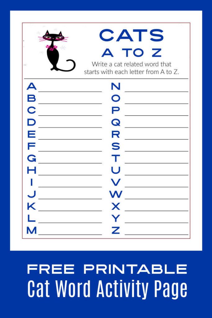 Free Printable A to Z Cat Word Activity Page - Mama Likes This