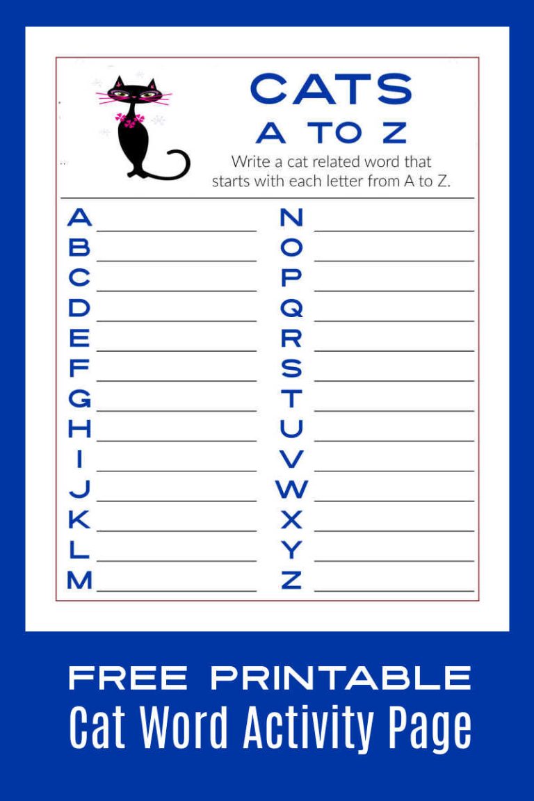 Free Printable A to Z Cat Word Activity Page - Mama Likes This