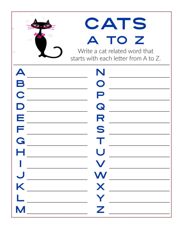 Free Printable A to Z Cat Word Activity Page 🐈📝 - Mama Likes This