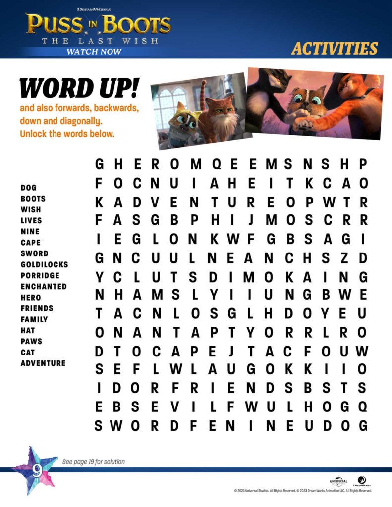 Free Printable Puss in Boots Word Search - Mama Likes This