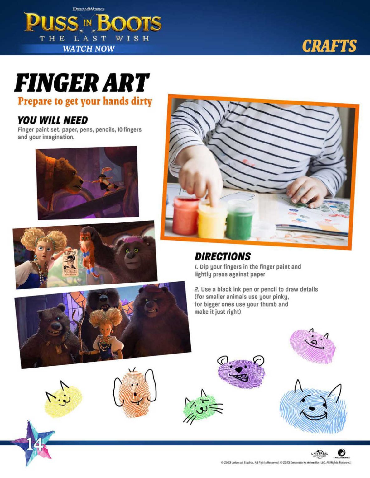 Puss in Boots Fingerprint Painting Craft - Mama Likes This