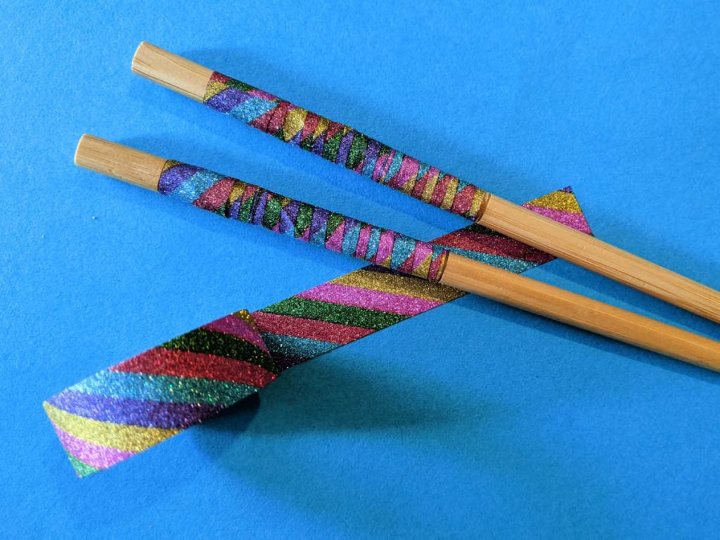 Easy DIY Rainbow Washi Tape Chopsticks Craft - Mama Likes This
