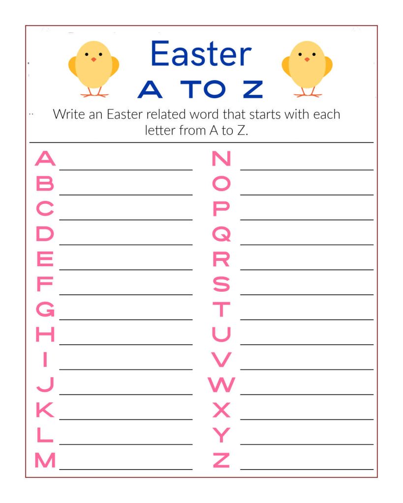 Free Printable A to Z Easter Word Activity Page - Mama Likes This
