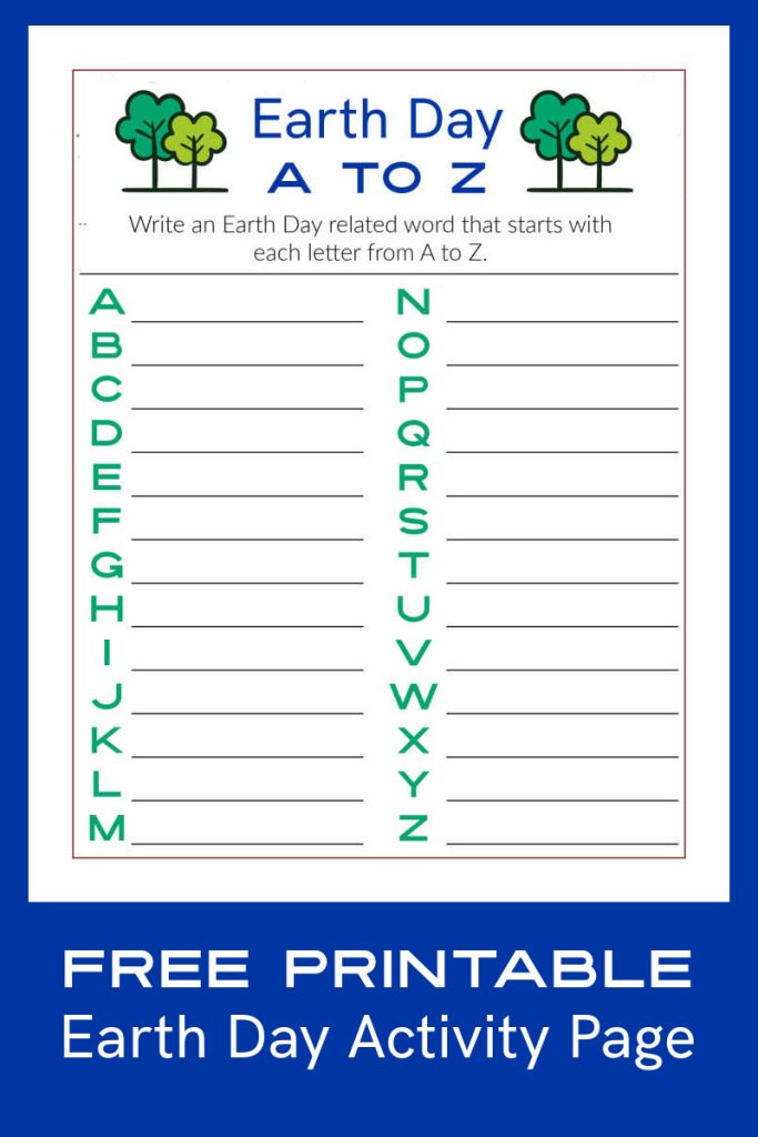Free A to Z Earth Day Word Activity Page - Mama Likes This