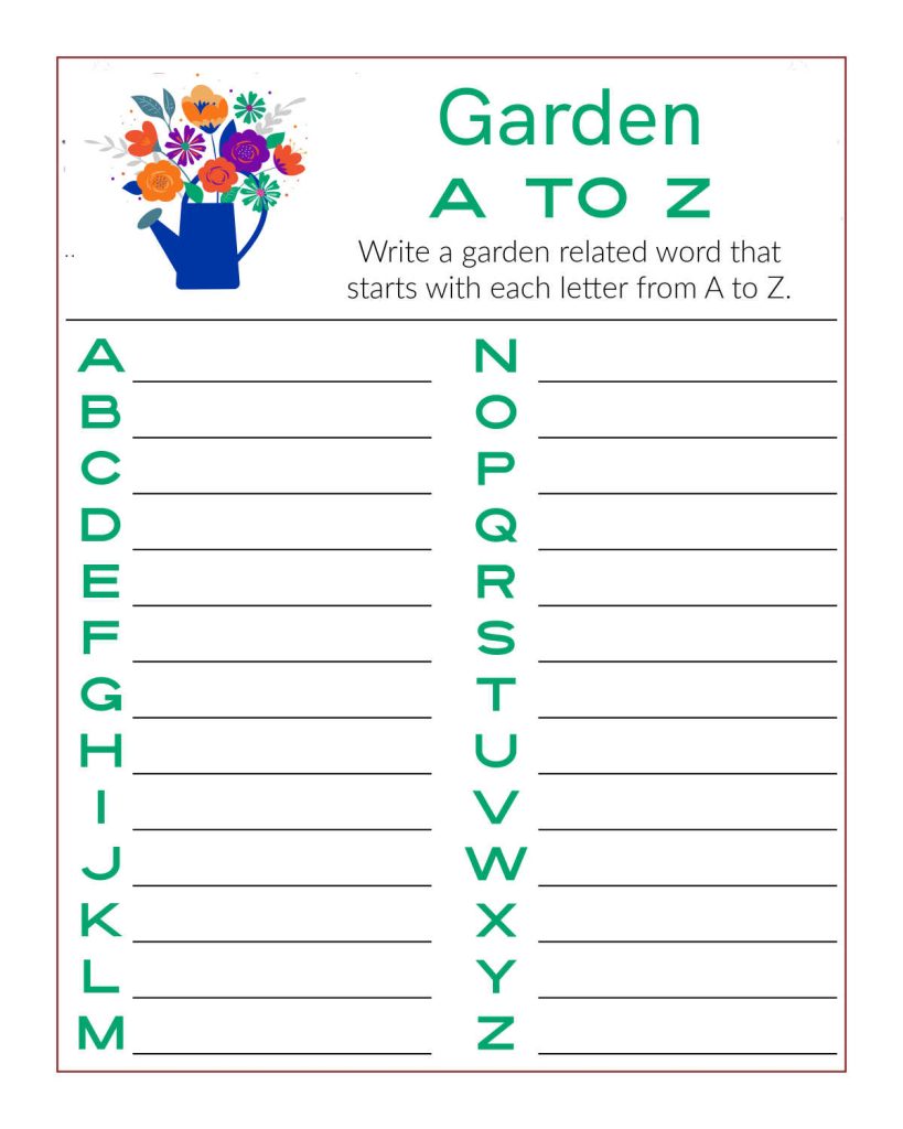 Free Printable A to Z Garden Word Activity Page - Mama Likes This