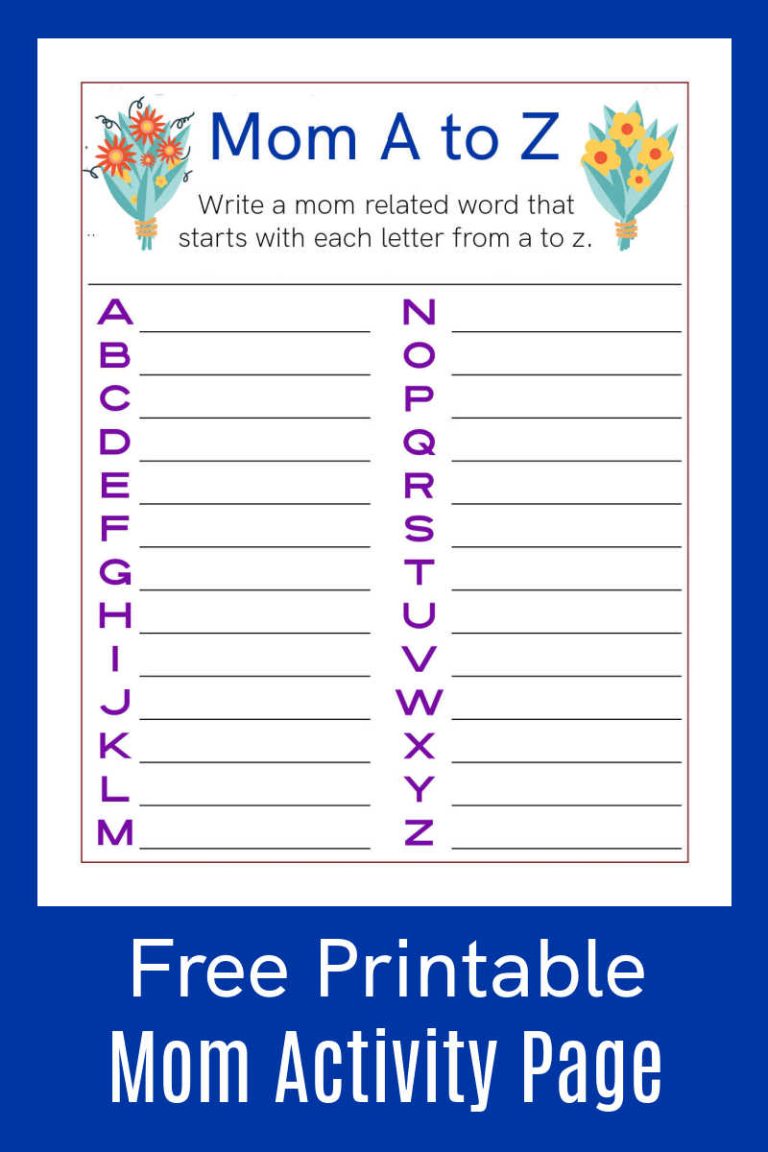 Free Printable A to Z Mom Word Activity Page - Mama Likes This