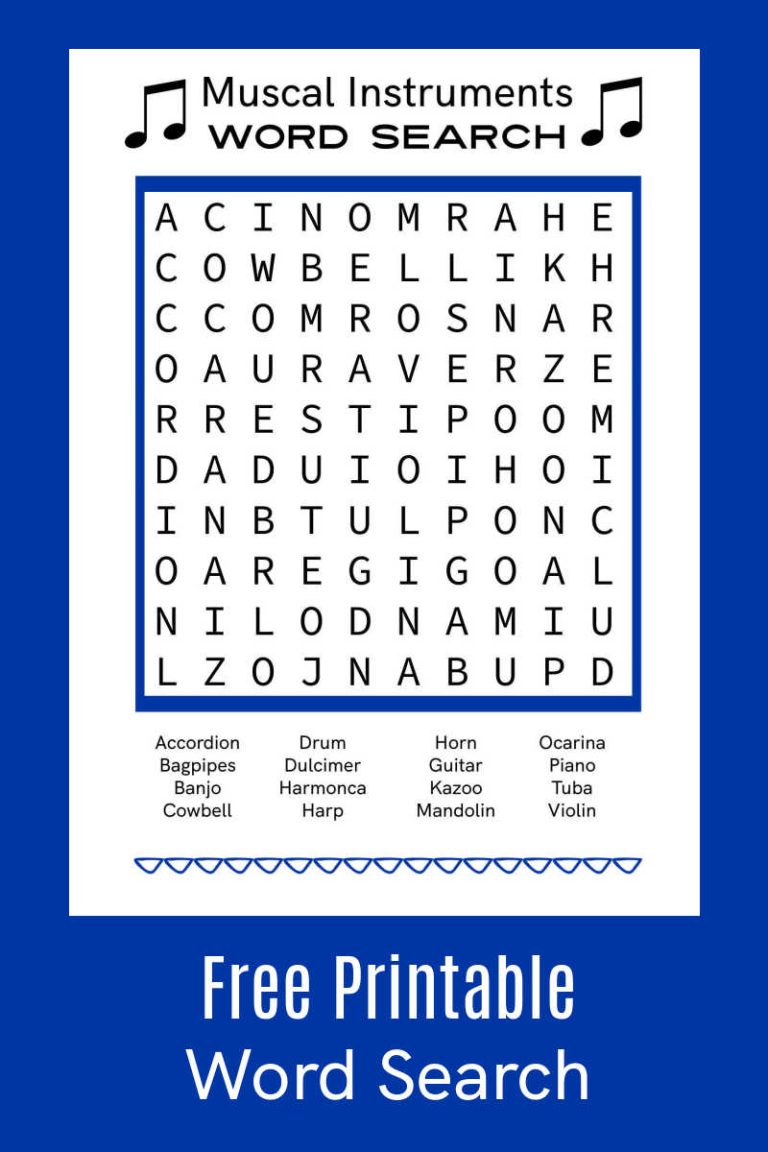 Free Printable Musical Instruments Word Search - Mama Likes This