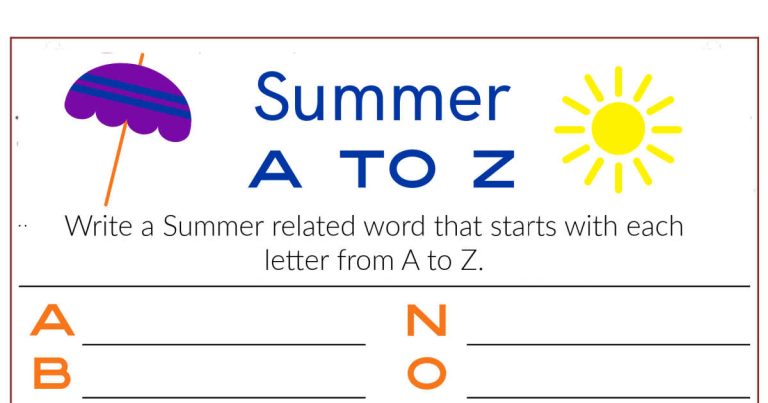 Free Printable Summer A to Z Word Activity - Mama Likes This