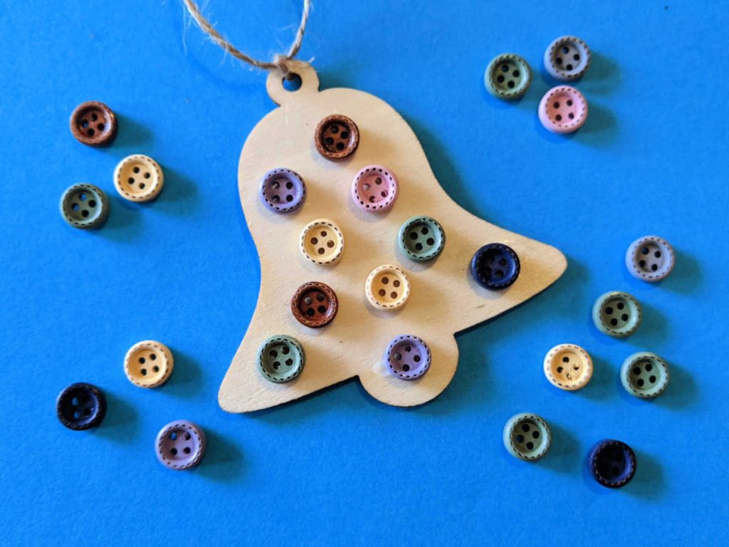 Easy Wood Christmas Bell Craft with Buttons - Mama Likes This