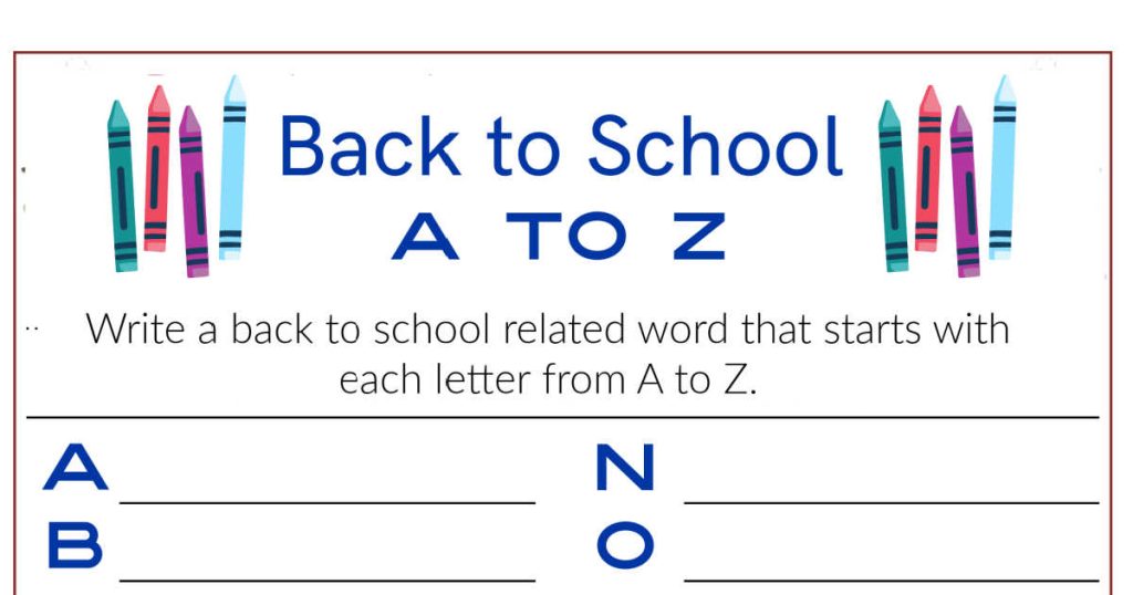A to Z Back to School Word Activity Page - Mama Likes This