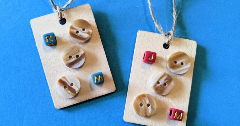 Wood Gift Tag Craft with Buttons & Beads - Mama Likes This