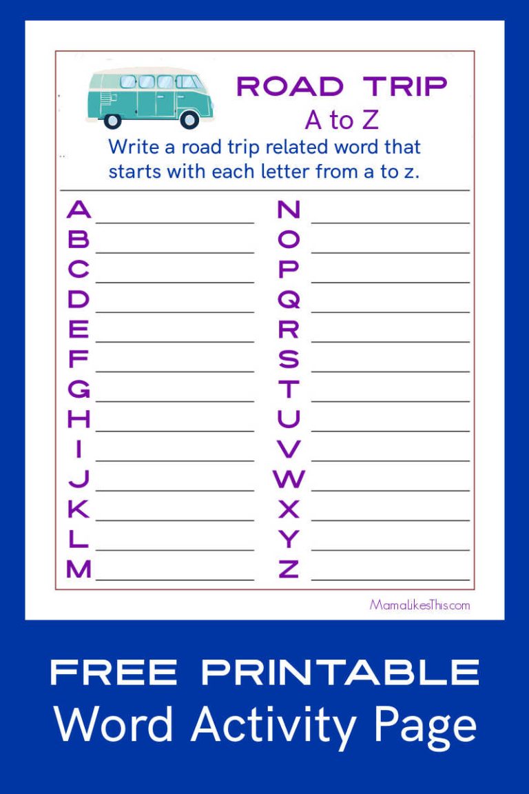 Free Printable Road Trip A to Z Word Activity Page .🚗 - Mama Likes This