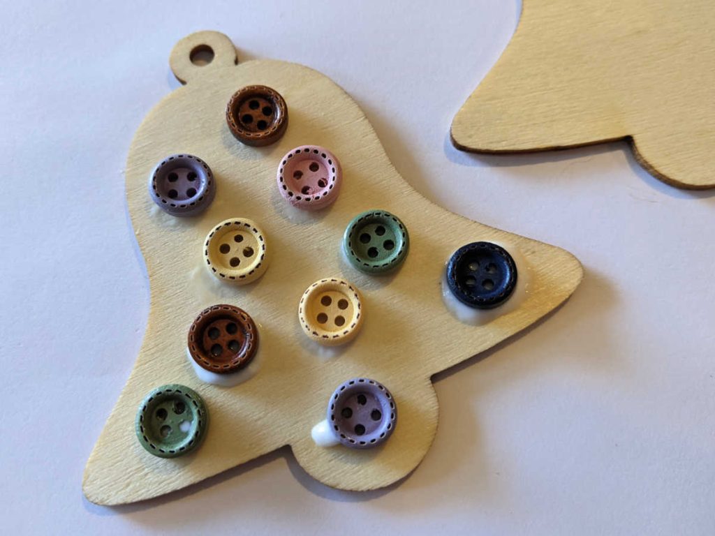 Easy Wood Christmas Bell Craft with Buttons - Mama Likes This