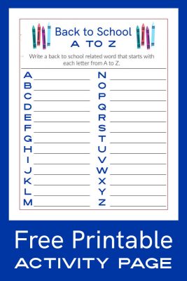 A to Z Back to School Word Activity Page - Mama Likes This