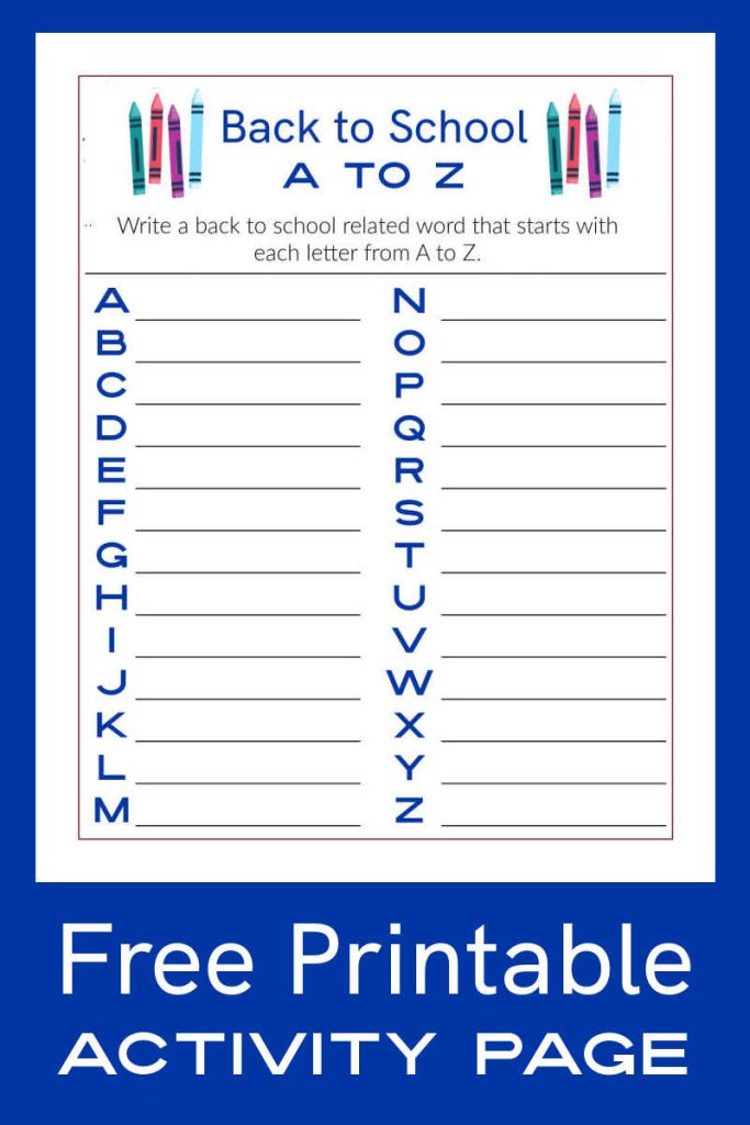 A to Z Back to School Word Activity Page - Mama Likes This