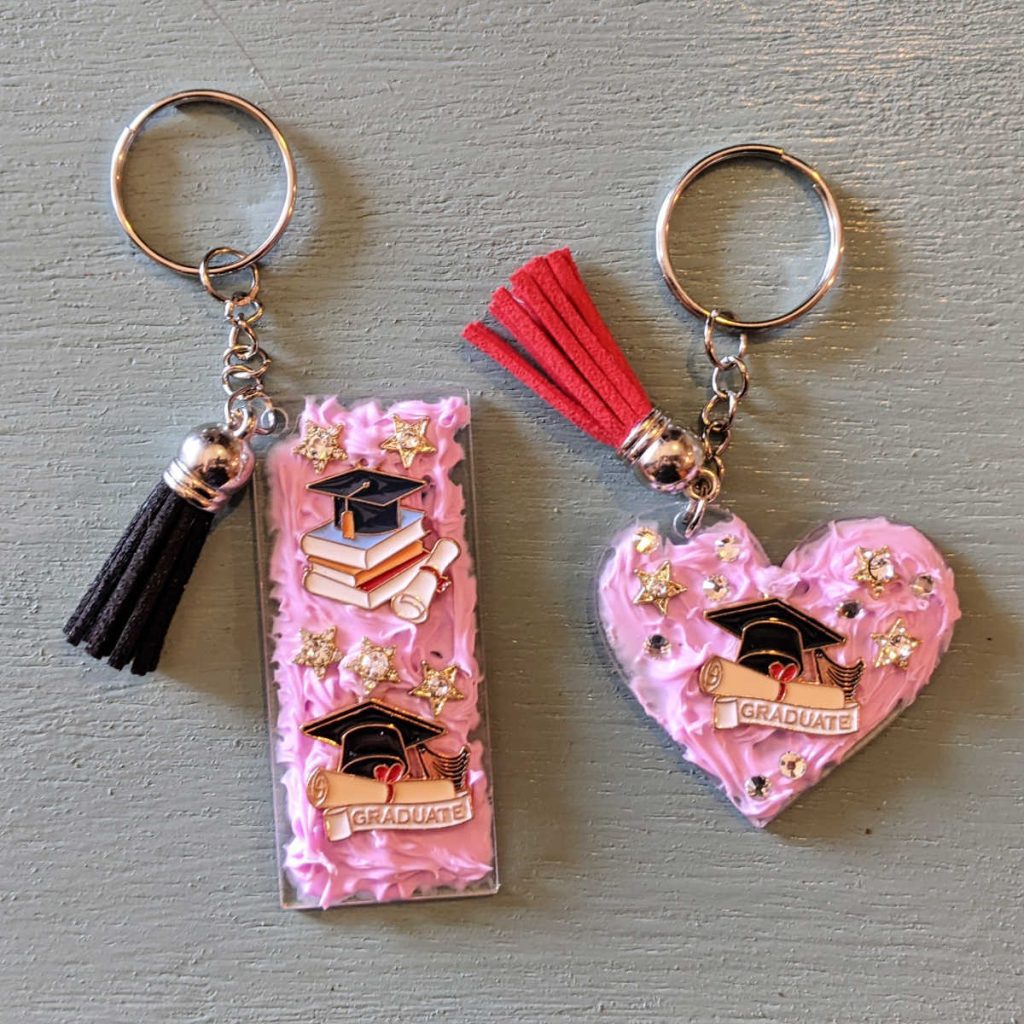 DIY Cream Glue Decoden Graduation Keychain Craft - Mama Likes This