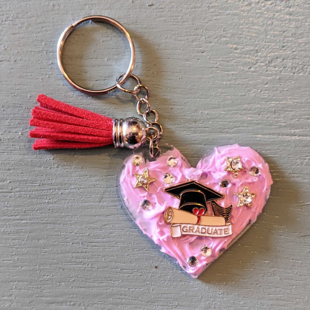 DIY Cream Glue Decoden Graduation Keychain Craft - Mama Likes This