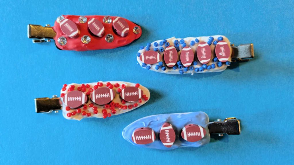DIY Football Hair Clips: A Whipped Cream Glue Craft - Mama Likes This