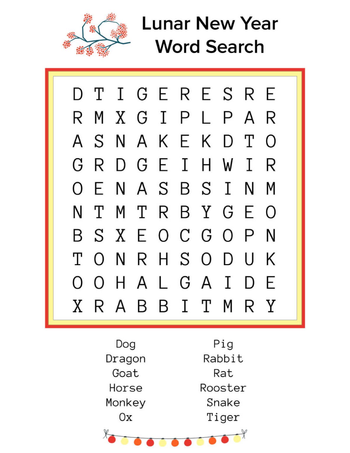 Free Printable Lunar New Year Word Search - Mama Likes This