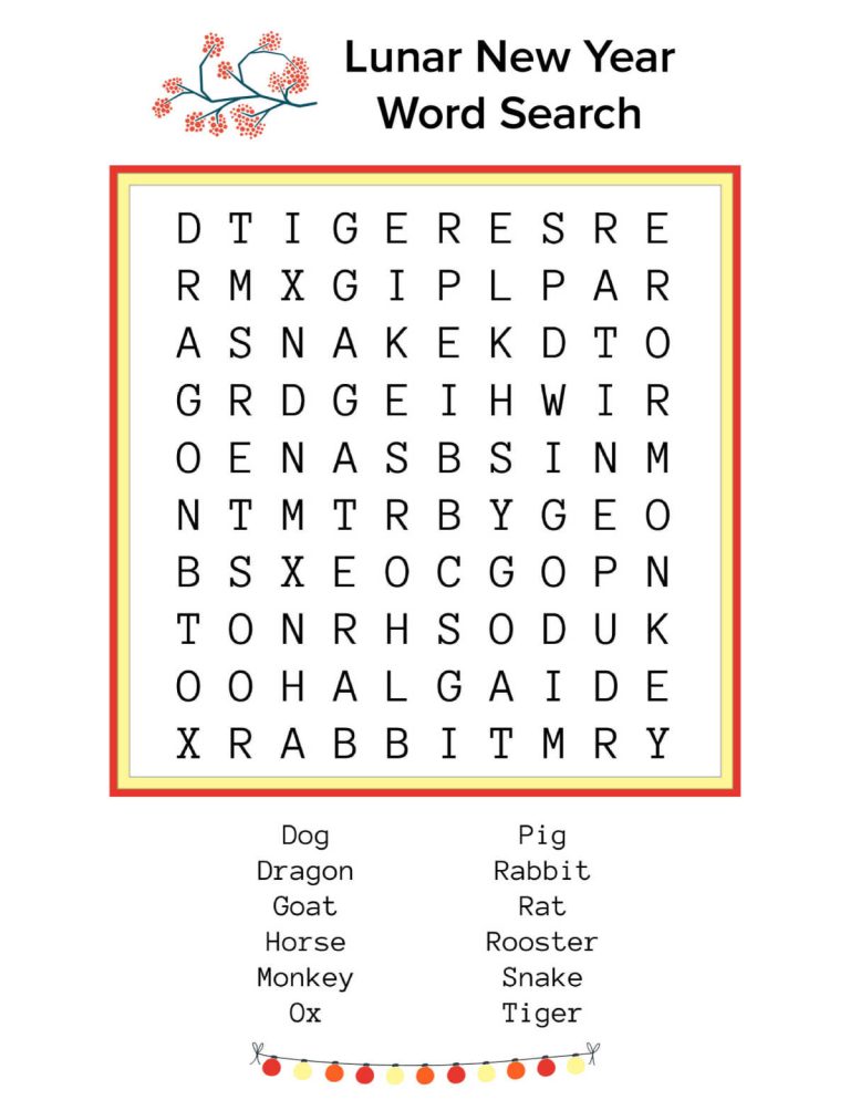 Free Printable Lunar New Year Word Search - Mama Likes This