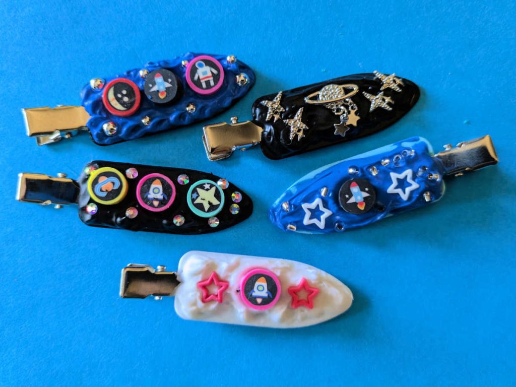 Blast Off! Cream Glue Outer Space Hair Clips Craft - Mama Likes This