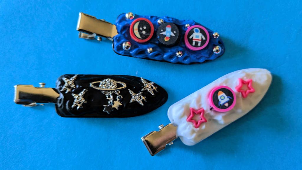 Blast Off! Cream Glue Outer Space Hair Clips Craft - Mama Likes This
