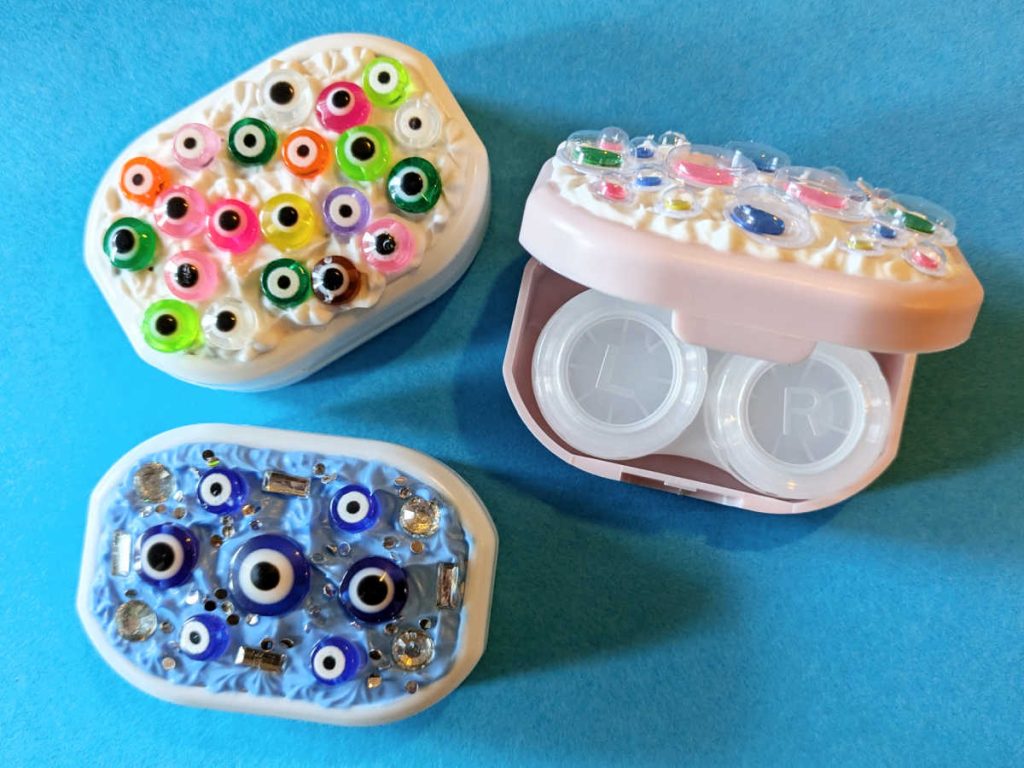 Cream Glue Evil Eye Contact Lens Case Craft - Mama Likes This