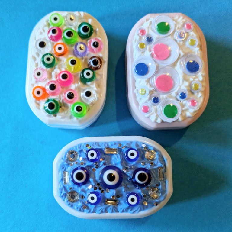 Cream Glue Evil Eye Contact Lens Case Craft - Mama Likes This