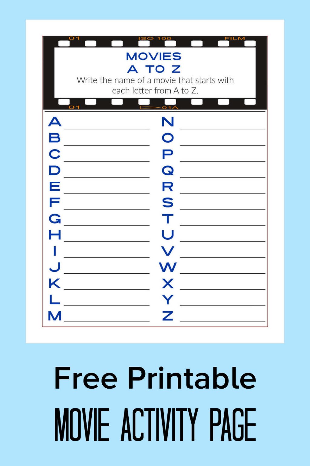 Lights, Camera, Alphabet with The Movie Activity Page Challenge - Mama ...