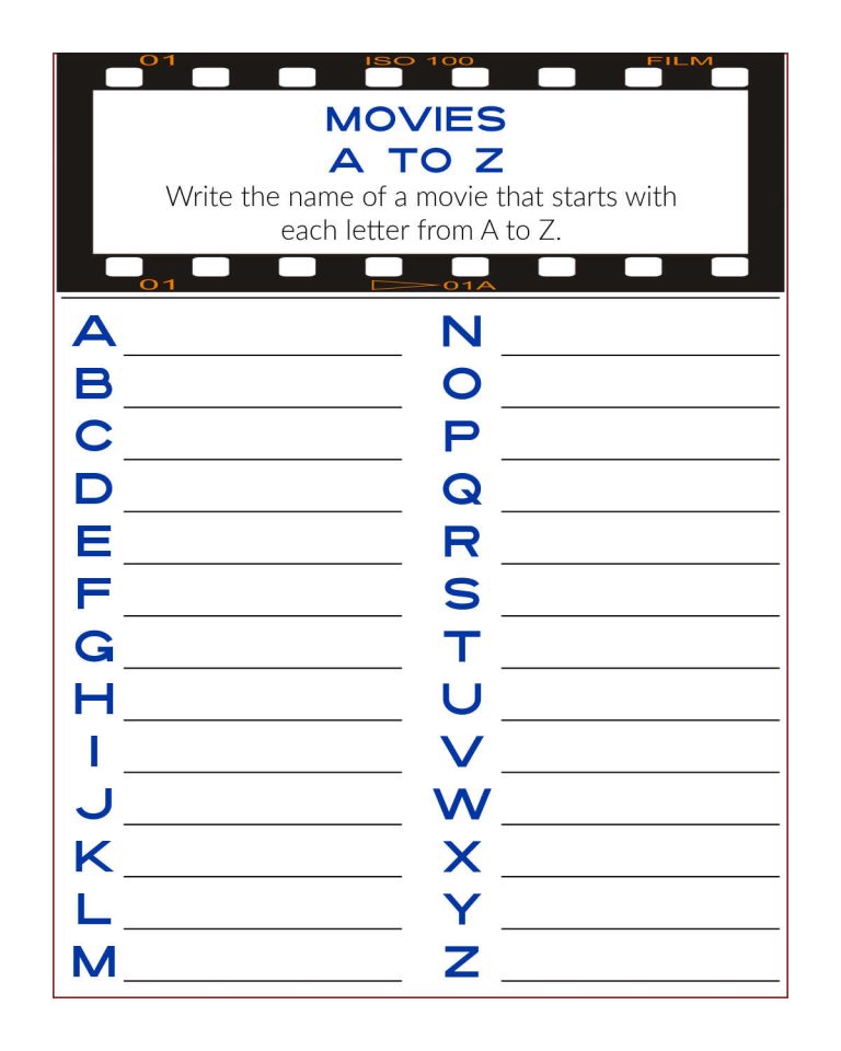 Lights, Camera, Alphabet with The Movie Activity Page Challenge - Mama ...
