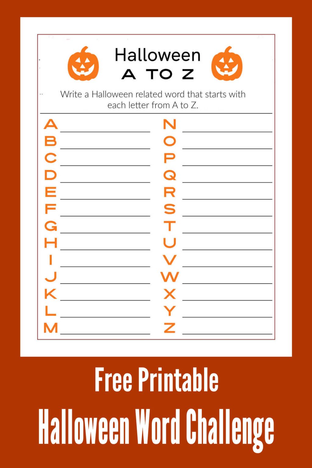 Free Halloween A to Z: A Spooktacular Word Challenge! - Mama Likes This